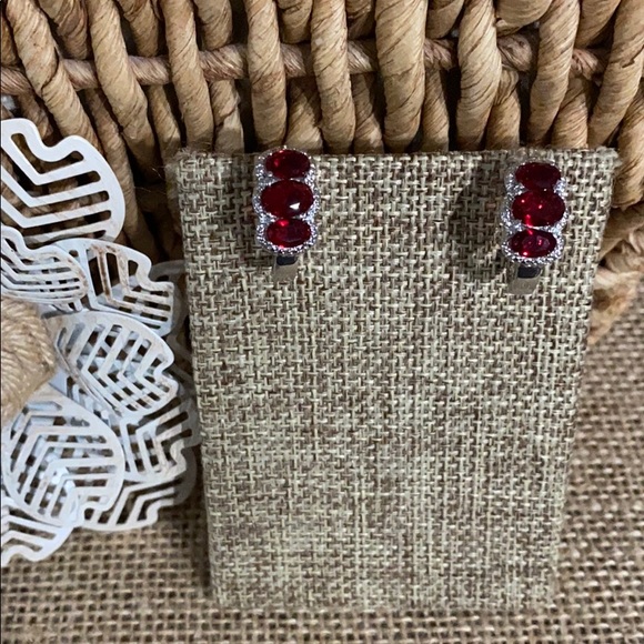 Angelique | Jewelry | Simulated Ruby Huggie Omega Hoops Stainless ...